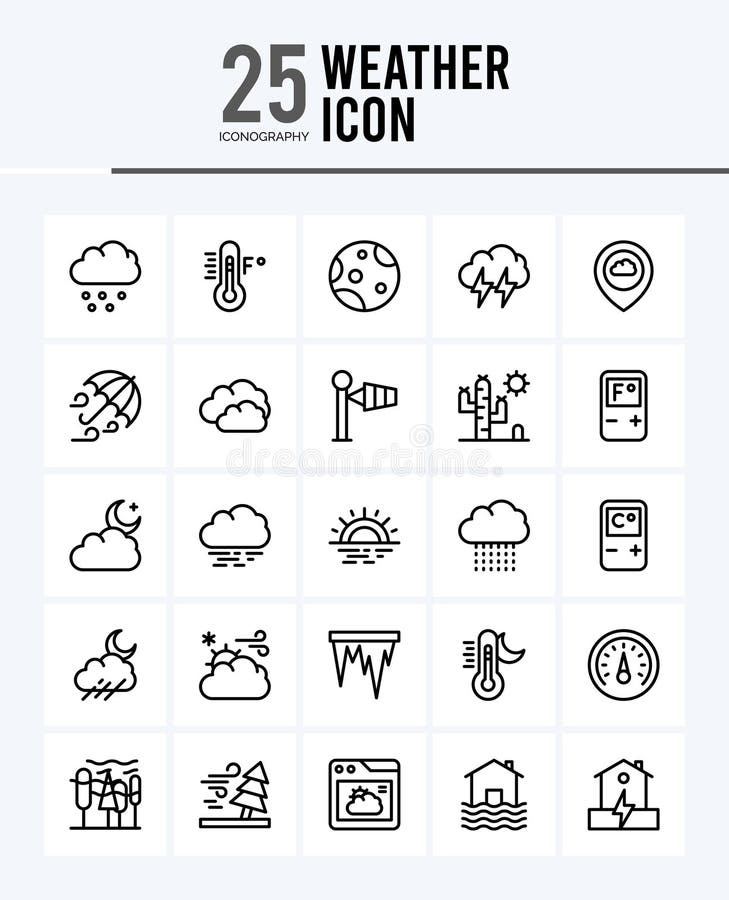 25 Weather Outline Icons Pack Vector Illustration Stock Vector ...