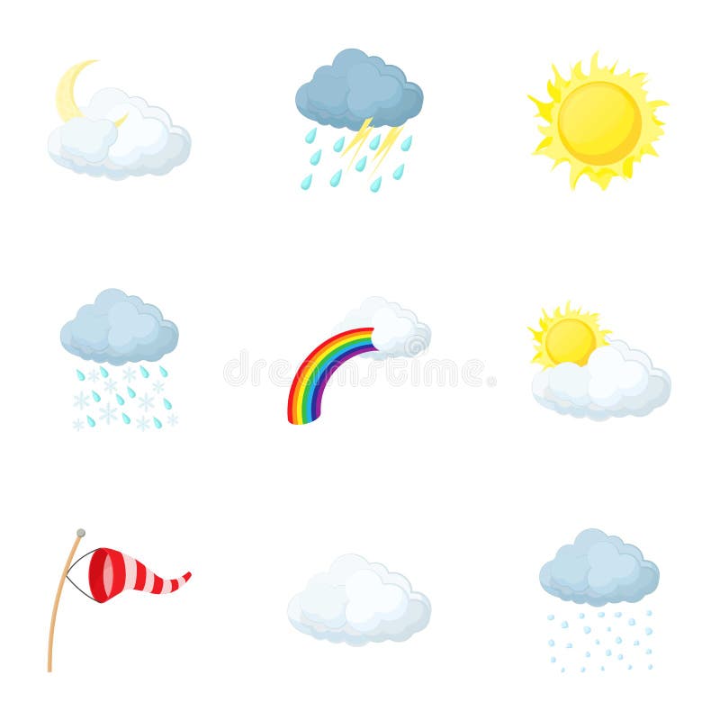 Weather Outside Icons Set, Cartoon Style Stock Vector - Illustration of ...