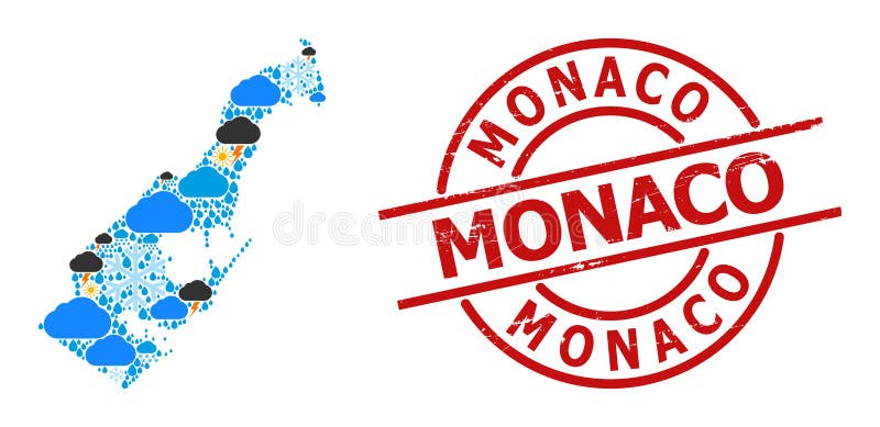 Weather Pattern Map of Monaco and Textured Stamp Stock Vector ...