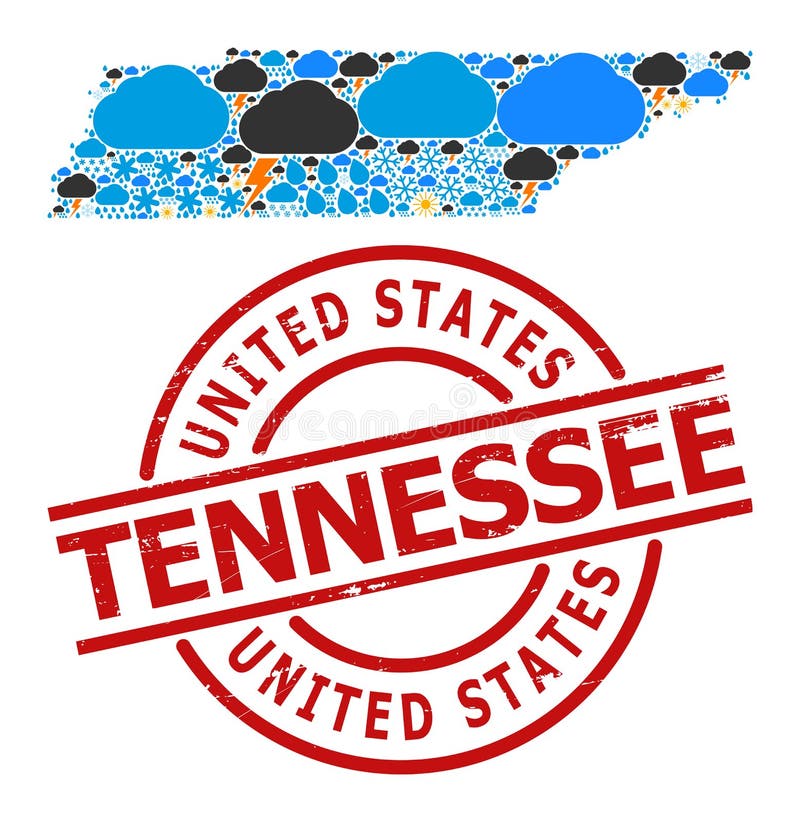 Weather Pattern Map of Tennessee State and Textured Stamp Stock Vector ...