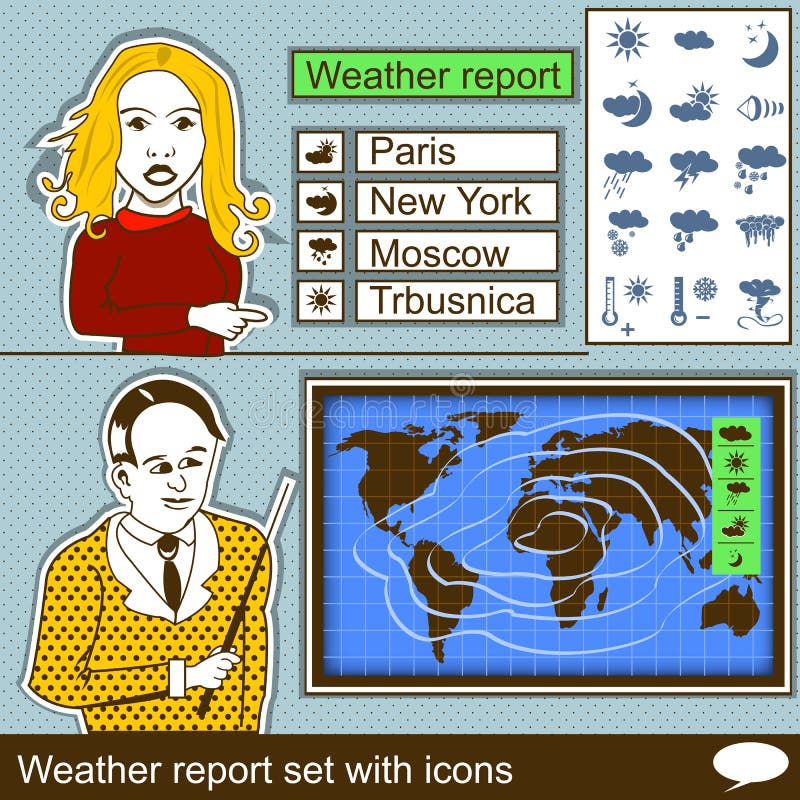 Weather report icon set stock vector. Illustration of element - 16827556