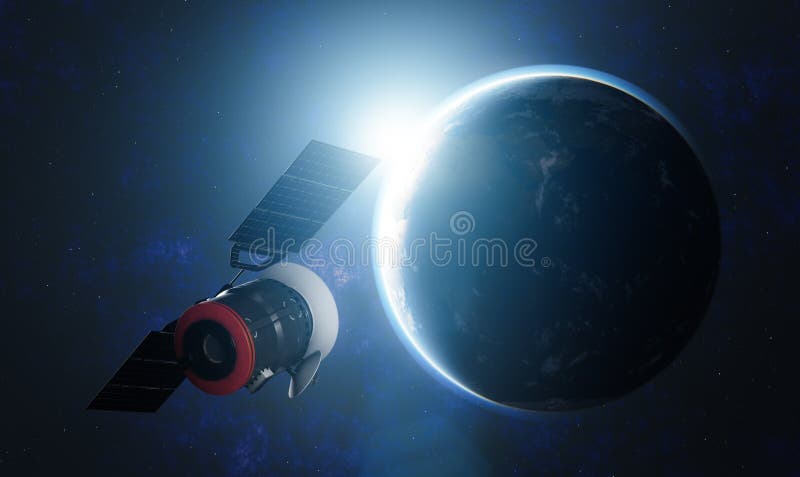 Weather Satellite in Space Near Earth Stock Illustration - Illustration ...
