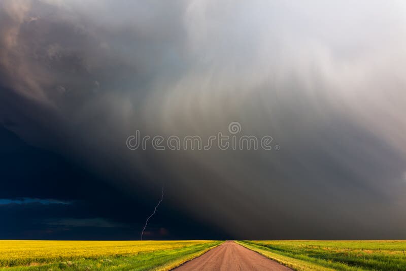 Weather Scene with Storm Clouds, Lightning and Rain Stock Photo - Image ...