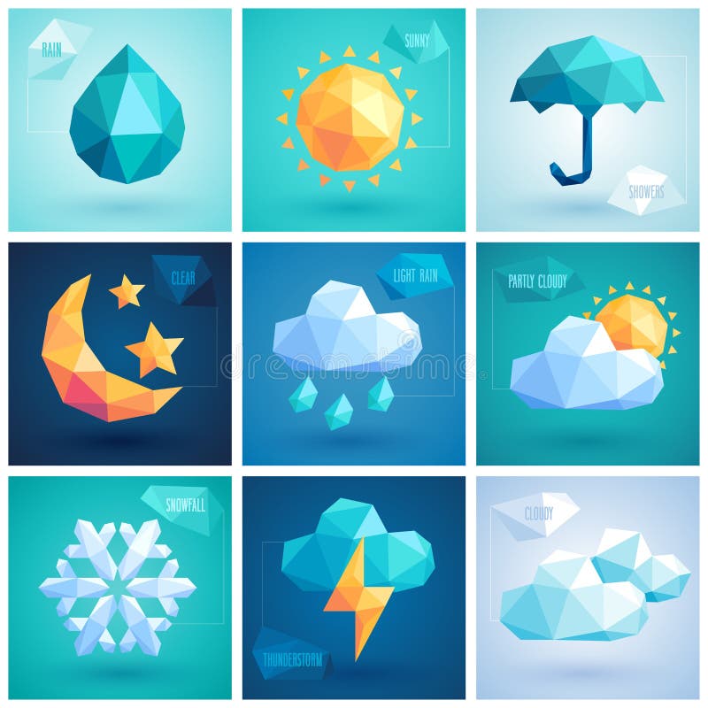 Weather Set - Geometric Icons. Stock Vector - Illustration of snowflake ...