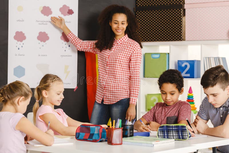 Weather on spanish classes stock image. Image of knowledge - 96088969