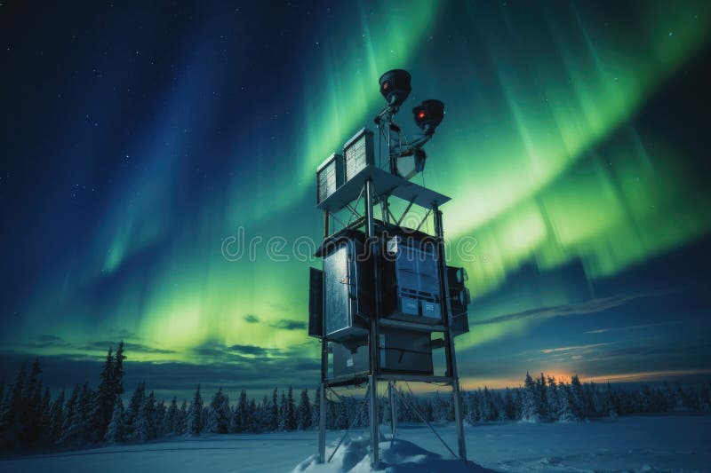Weather Station Against the Backdrop of the Northern Lights Stock Image ...