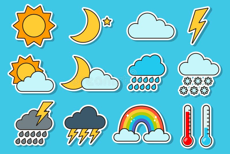 Weather stickers emoji stock vector. Illustration of storm - 251929691