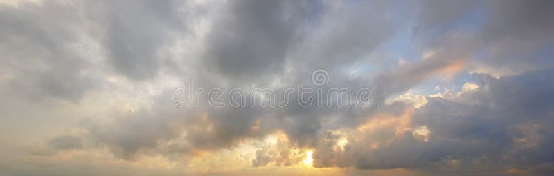 Weather Sunset Sky with Cloud and Sun. Panoramic Sky with Cloud and ...