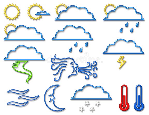 Weather Symbol Collection in Neon Stock Illustration - Illustration of ...
