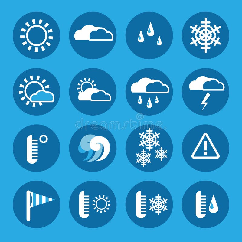 Weather Symbol Set in Round Frame Stock Vector - Illustration of icon ...