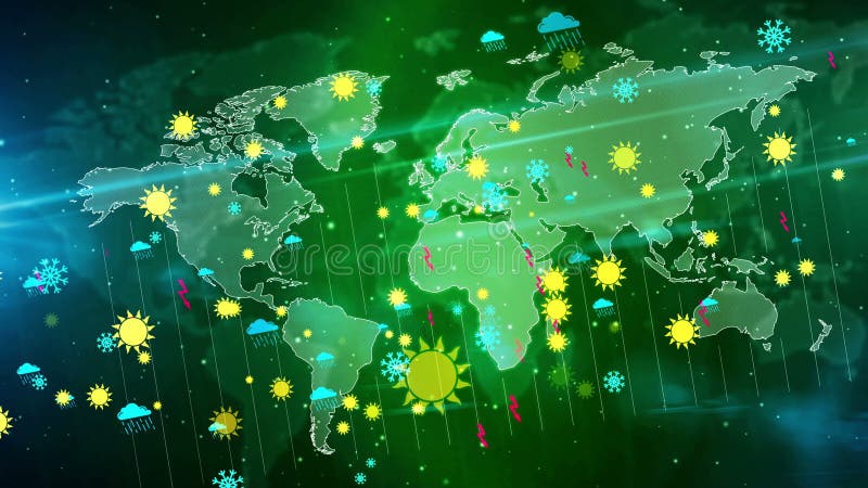 Weather Symbols and Icons on World Map Loop and Seamless Background ...