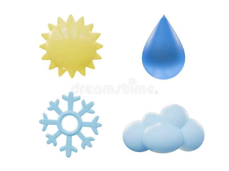 Weather Symbols: Sun, Raindrop, Snowflake, Cloud in Modern Minimalist ...
