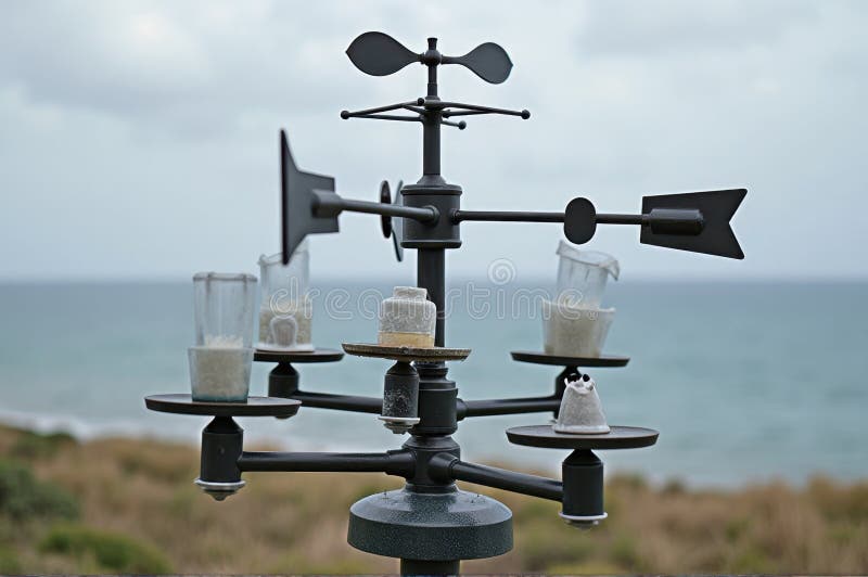 Weather Vane with Anemometer and Barometer by the Sea Stock Photo ...