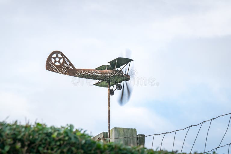 Weather Vane in Form of an Old Rusty Biplane, at a Side-view, with ...