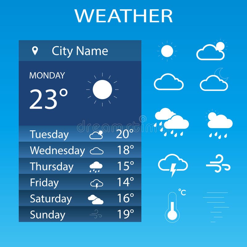 Weather Widget App for Mobile Stock Vector - Illustration of button ...