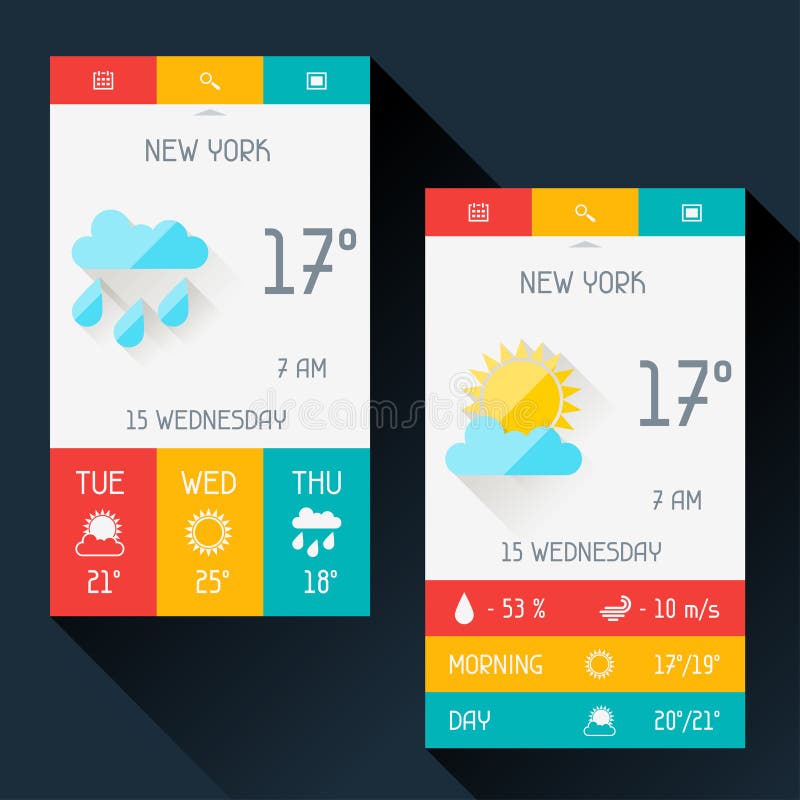 Weather Widget in Flat Design Style Stock Vector - Illustration of flat ...