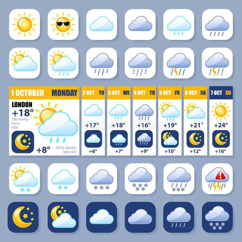 Weather Widget and Glossy Icons Stock Vector - Illustration of forecast ...