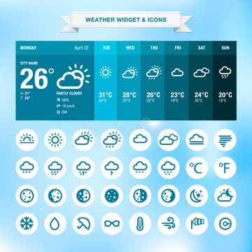 Weather widget and icons stock vector. Illustration of index - 29993060
