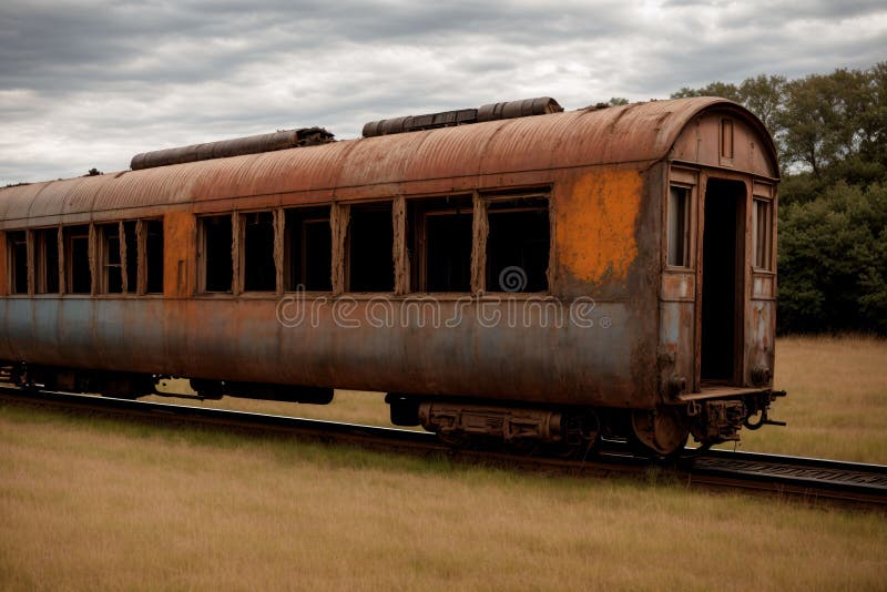 A Weathered Abandoned Train Car in a Field Stock Illustration ...