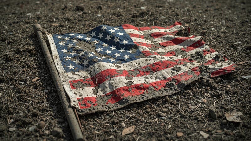 Weathered American Flag in Mud Torn Dirty Stock Illustration ...