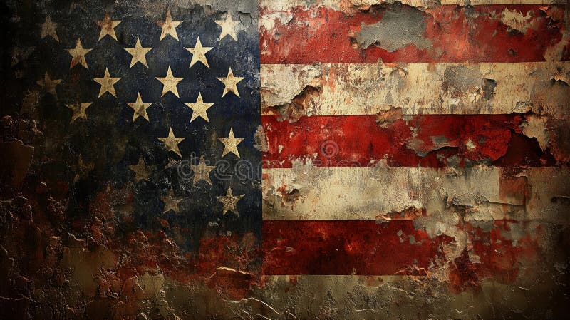 Weathered American Flag with Peeling Paint and Rust Stock Image - Image ...