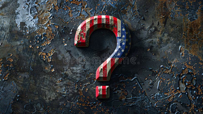 Weathered American Flag Question Mark on Rustic Metal Surface Stock ...