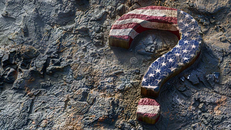 Weathered American Flag Question Mark on Rustic Metal Surface Stock ...