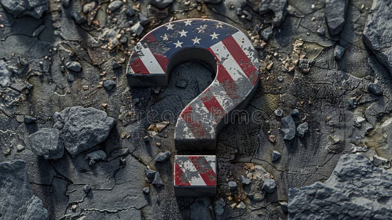 Weathered American Flag Question Mark on Rustic Metal Surface Stock ...