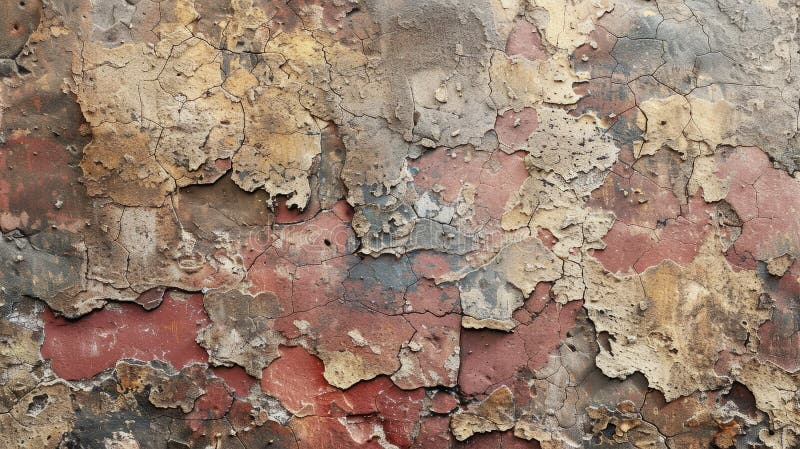 The Weathered Ancient Wall Texture Features Cracked Paint, Revealing an ...