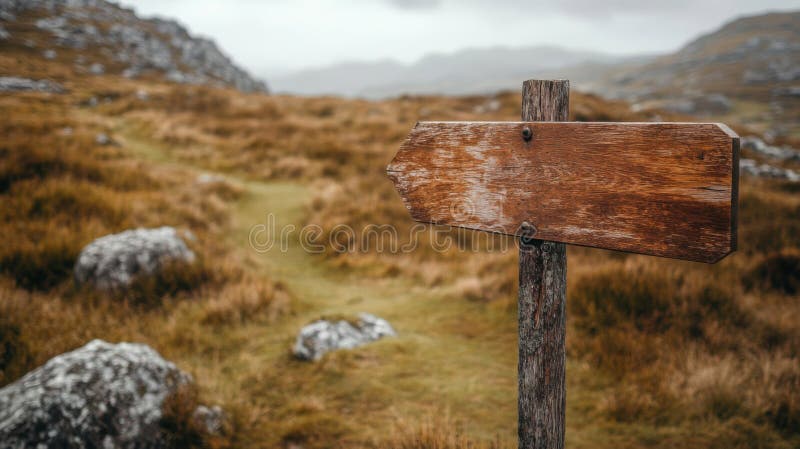 Weathered Arrow Sign on Hillside Path with Mountain Scenery in Daytime ...