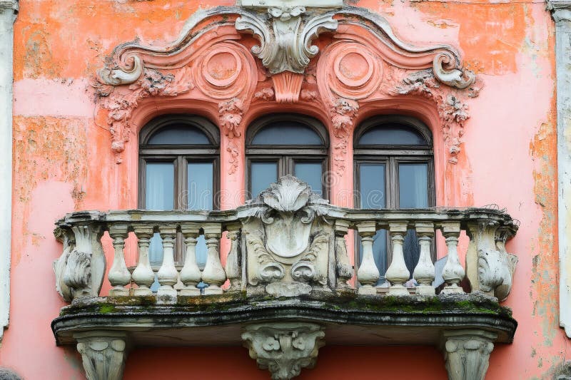Weathered Balcony with Balusters and Windows Showing Rococo Style ...