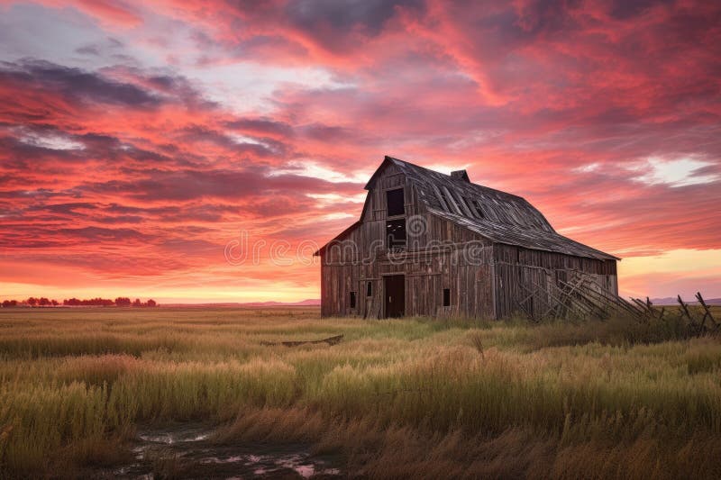 Weathered Barn with a Dramatic Sunset Sky Backdrop Stock Image - Image ...