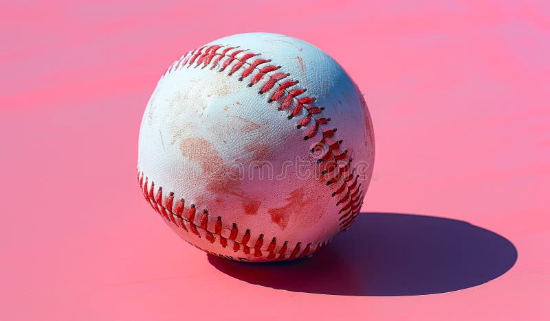 Weathered Baseball on Pink Surface with Shadow. a Worn Baseball with ...