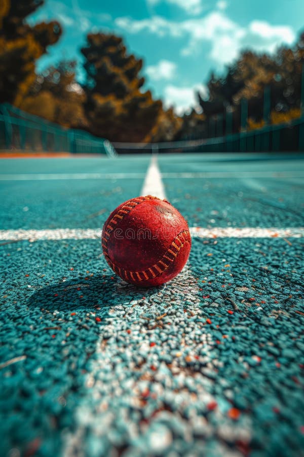 Vivid Close Up of Cricket Ball on Court Surface Highlighting Textured ...