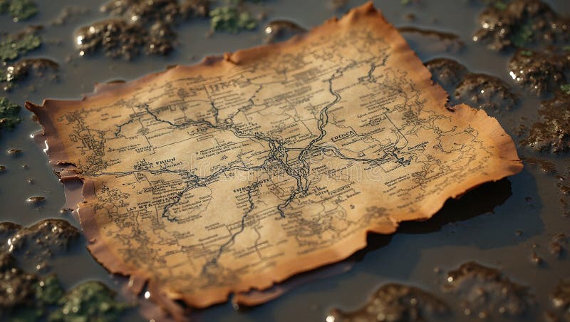 Weathered Battle Map in Muddy Puddle Ink Smudged Stock Illustration ...