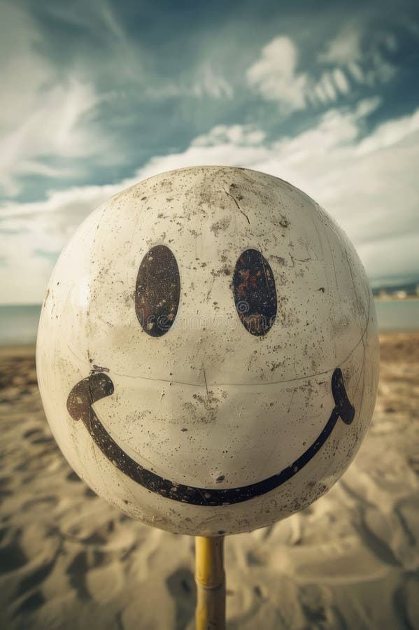 A Weathered Beach Shower with a Happy Face Drawn on it, Standing on ...