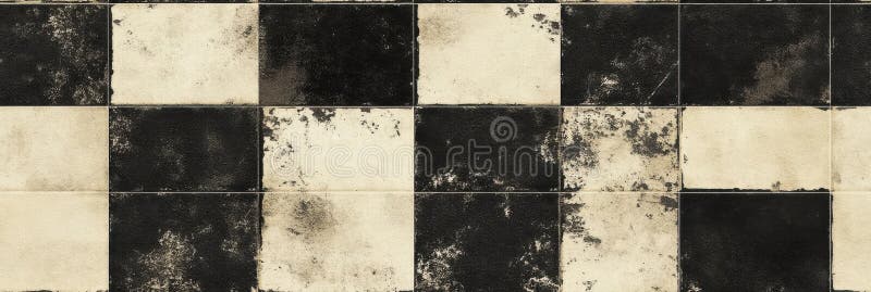 Weathered Black and White Checkered Tile Pattern with Vintage Texture ...