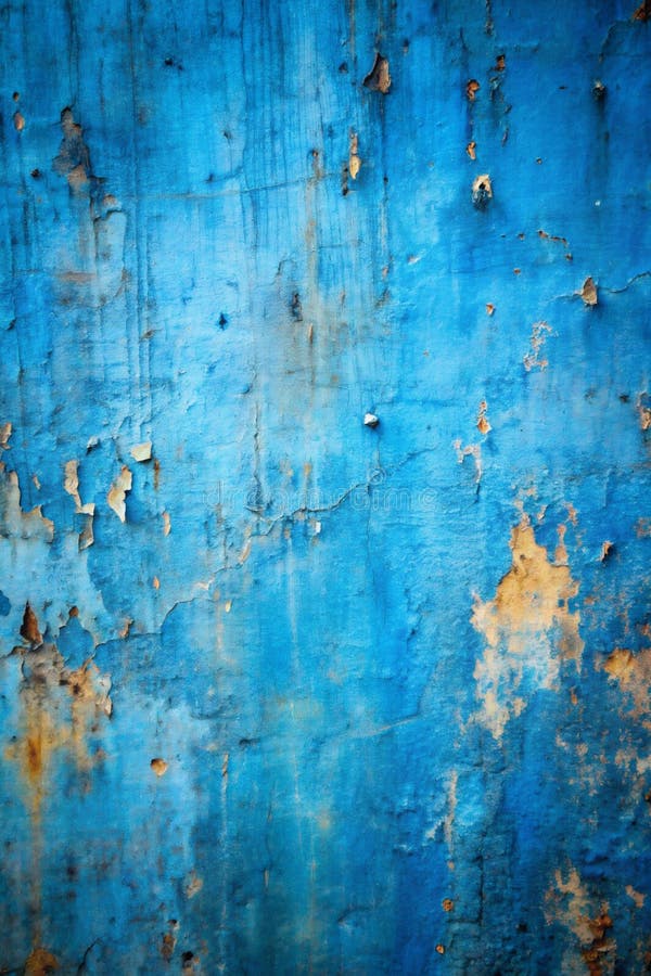 A Weathered Blue Wall Exhibits Signs of Rust and Peeling, Creating an ...