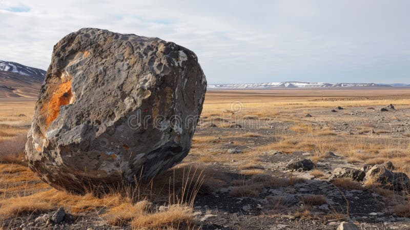 A Weathered Boulder Standing in the Middle of a Barren Windswept Plain ...