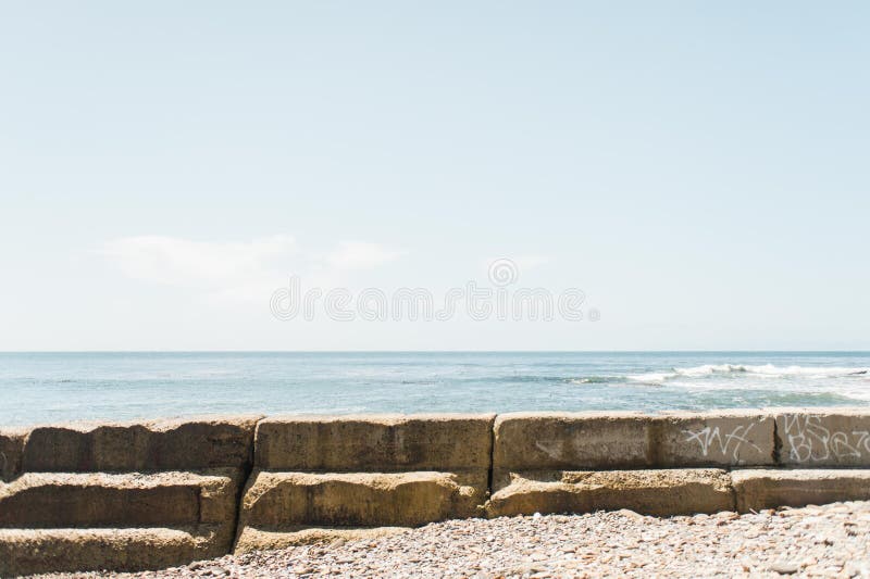 Breakwall with Ocean and Sky Stock Image - Image of water, california ...