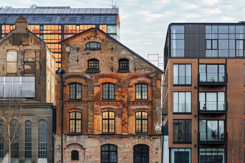 A Weathered Brick Facade of an Old Building with Windows and Peeling ...