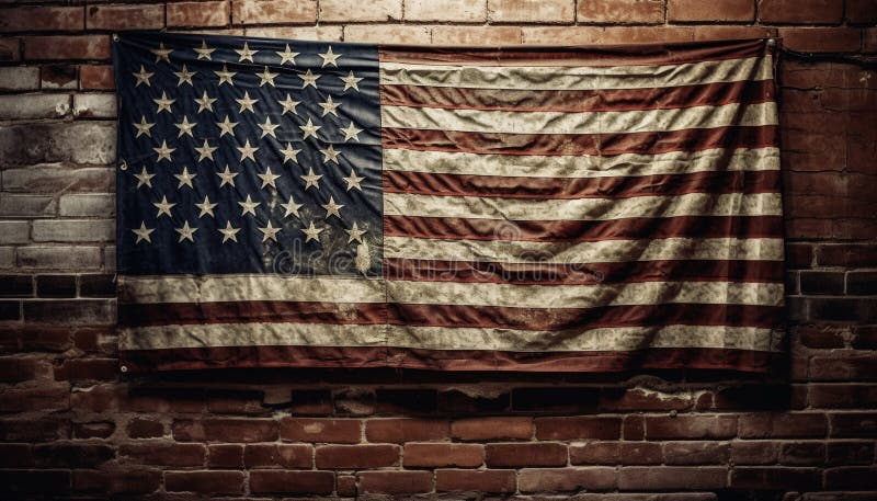 Weathered Brick Wall Draped in American Pride Generated by AI Stock ...