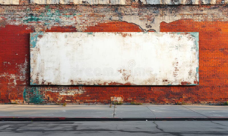 Weathered Brick Wall with Empty Billboard Space for Advertising or Art ...