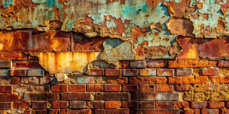 Weathered Brick Wall with Peeling Paint and Rust. Generative AI Stock ...