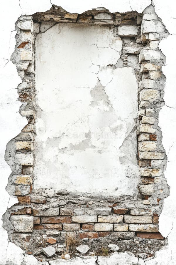 Weathered Brick Wall with Rectangular Hole and Faded Plaster Stock ...