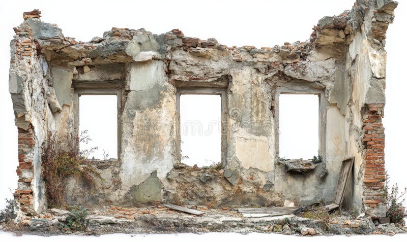 Weathered Brick Wall Ruins with Empty Window Frames Stock Illustration ...