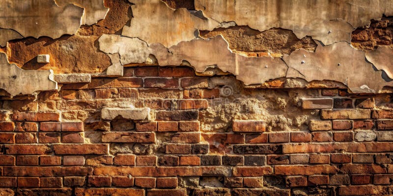 A Weathered Brick Wall Texture with Crumbling Plaster Reveals Aged ...