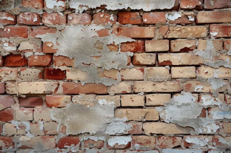 Weathered Brick Wall Texture with Peeling Plaster Stock Image - Image ...