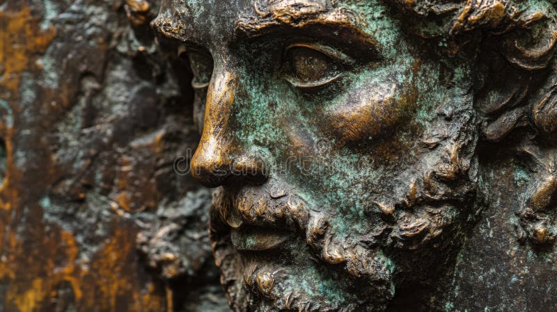 Weathered Bronze Sculpture Closeup Profile View Stock Illustration ...