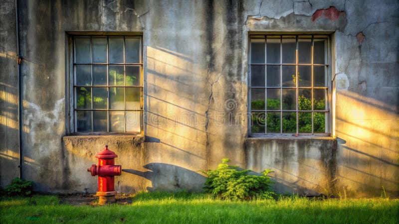 A Weathered Building Facade with Two Pane Windows, Showcasing the ...